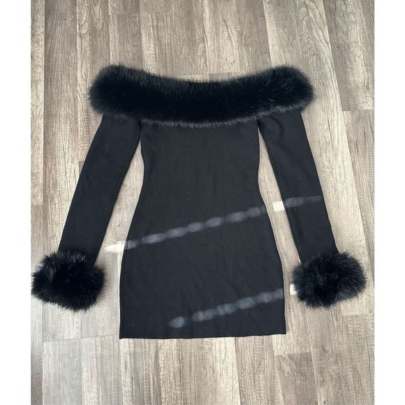Guizio | Dresses | Guizio Faux Fur Off The Shoulder Mini Dress | Poshmark